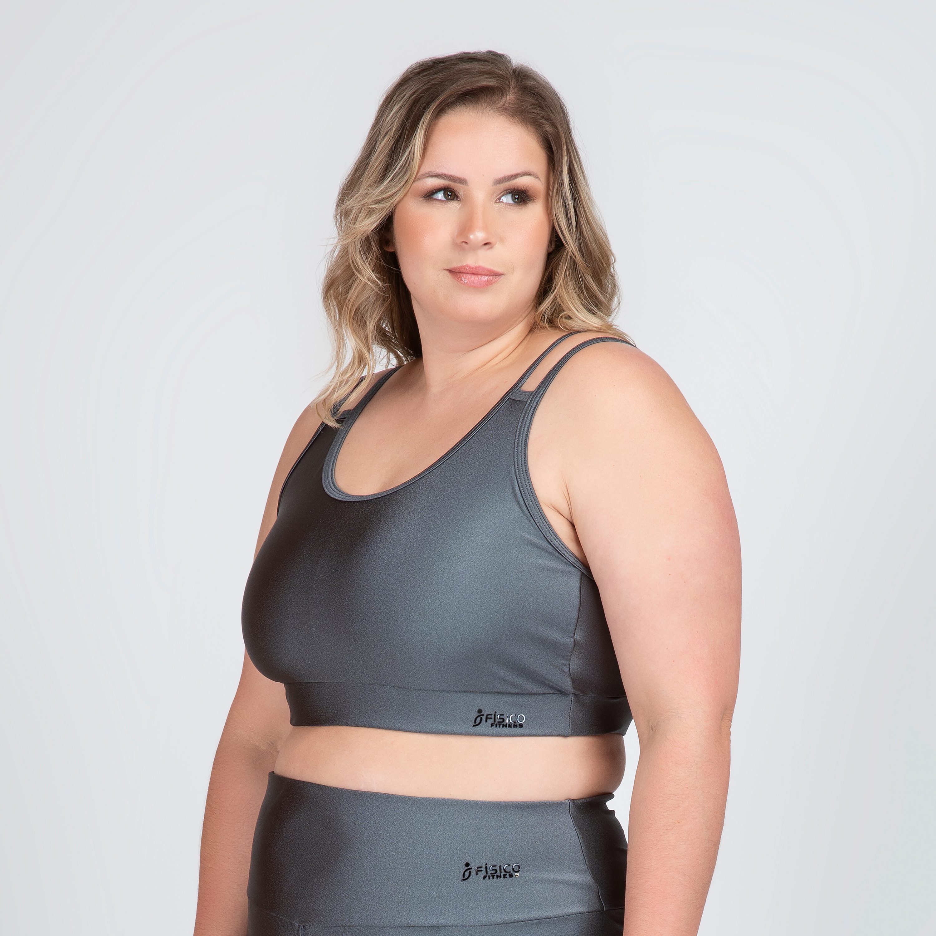 Top Fitness Plus Size Bojo Removível Metalizado Milena - Físico Fitness