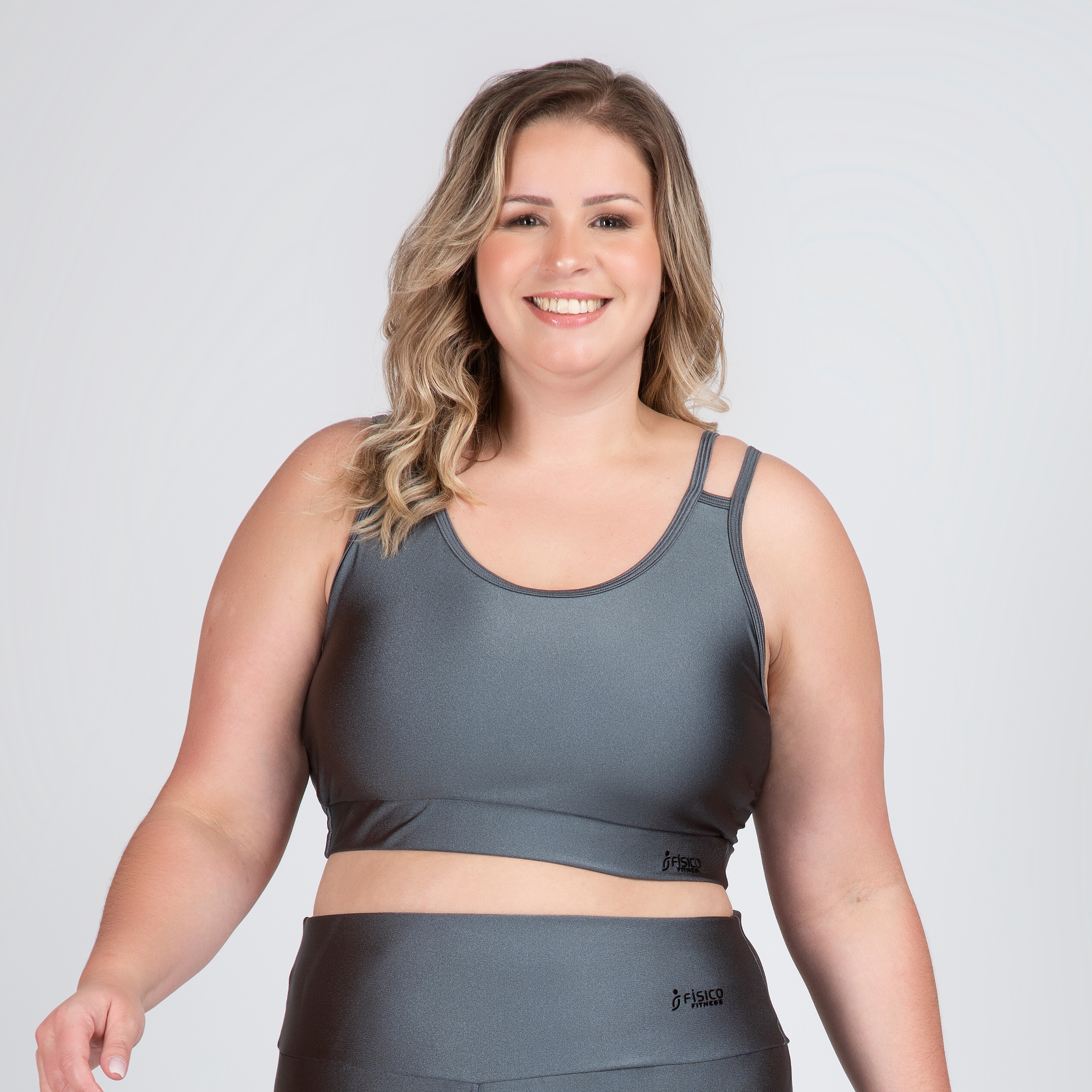Top Fitness Plus Size Bojo Removível Metalizado Milena - Físico Fitness