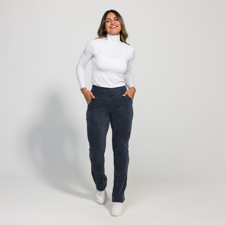 Calça Reta Cintura Alta de Veludo Betina - Físico Fitness